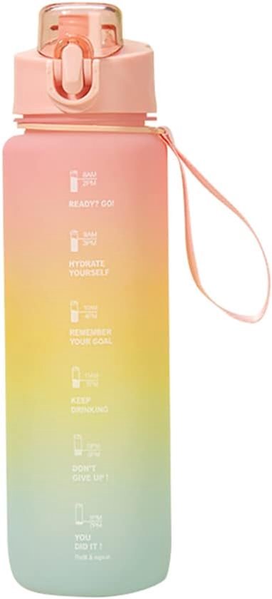 Waterfles 1L met Rietje - Motivational Water Bottle met Tijdsaanduiding ...