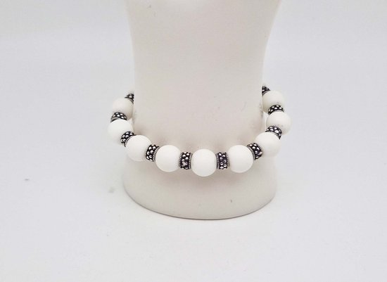 Handgemaakte armband van natuursteen "Witte agaat" en 925 sterling ...