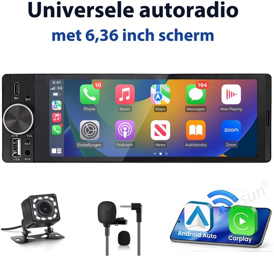 6,36 inch draadloze Apple CarPlay Android Auto universele autoradio multimediaspeler | bol