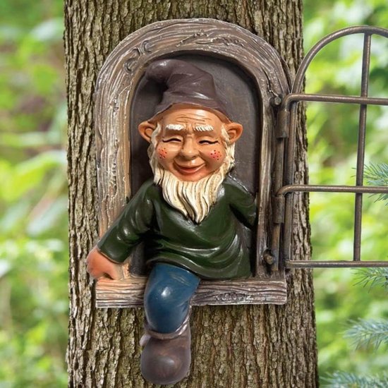 Elf Out The Door Tree Hugger Grappige Tuinkabouter Standbeeld Opknoping ...