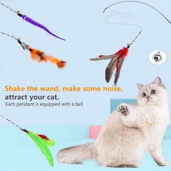 Feather Teaser Set for Cats - 12 Pieces Interactive Toy with ...