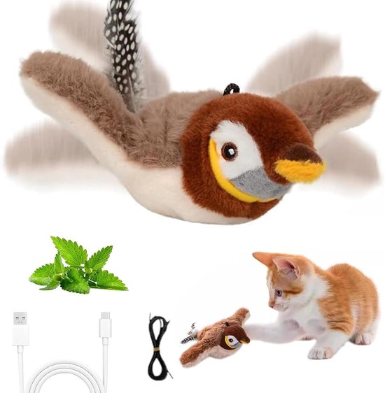 Flapping Bird Cat Toy - Interactief pluche kattenspeelgoed met catnip ...