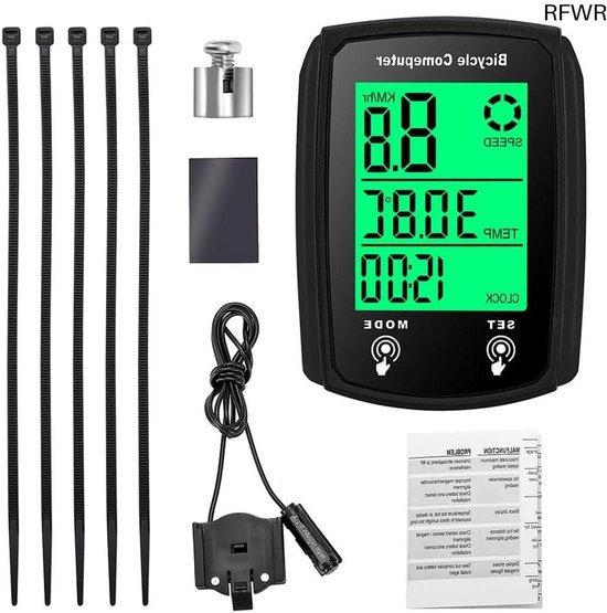 RFWR® Fietscomputer met 19 functies, waterdicht en helder LCD-display ...
