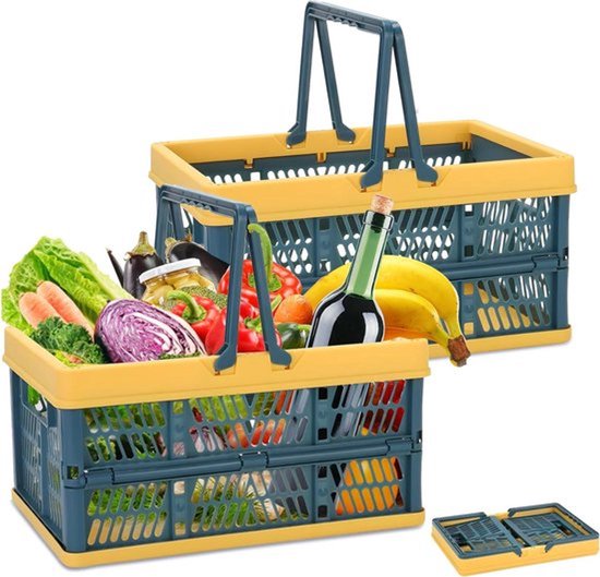 Opvouwbare boodschappenmand klapbox - set van 2 - handvat - 305 x 20 x ...