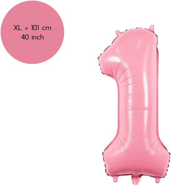 Cijfer Ballonnen Roze 1 - Nummer 1 - Roze - 101 cm - Helium Ballon ...