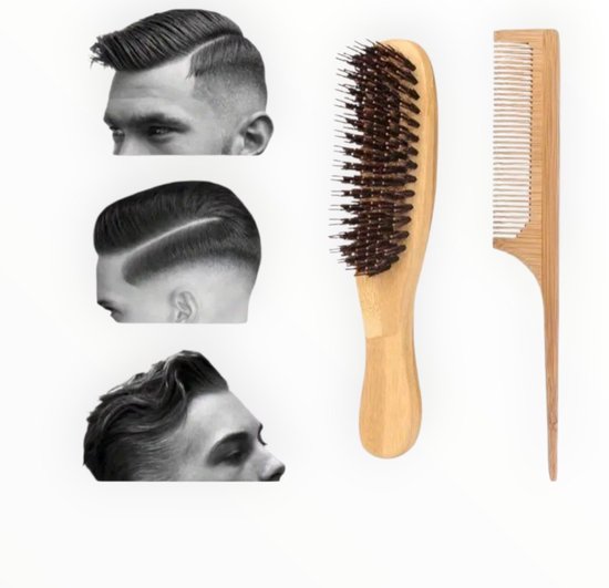 Frazimashop - Bamboe Haarkam, Varkenshaar Borstel & Puntkam Set – 2 ...