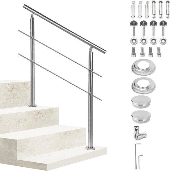 Trapleuning - Roestvrij Stalen - 180cm - 2 Dwarsbalken - voor binnen en ...