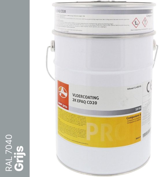 OAF PRO 2K Epoxy Vloercoating CD20 Grijs (RAL 7040) 10 kg - Vloerverf ...