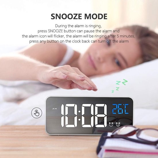 Digitale Wekker, LED Temperatuur, USB, 2 Alarmen, Snooze ...