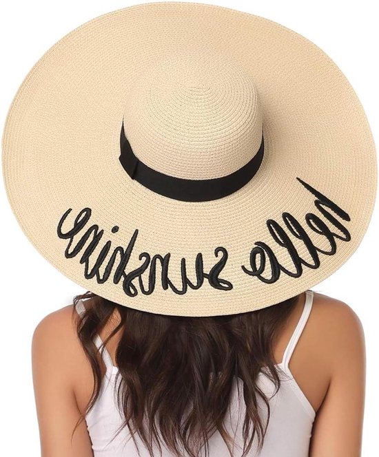 Strohoed dames met brede rand | Opvouwbaar en oprolbaar | Zonnehoed UPF ...