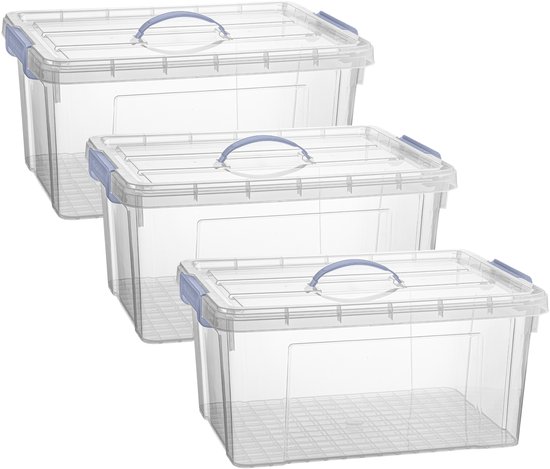 Plasticforte Opslagbox AZUL serie - 3x - met deksel - transparant - 34 ...