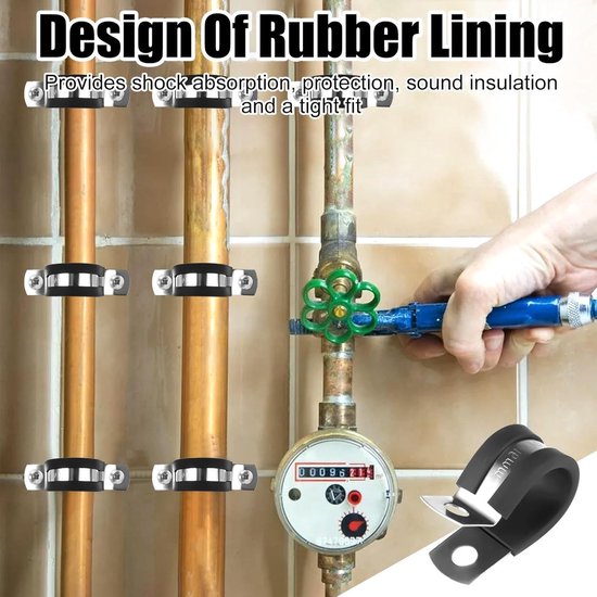 Allecto Plus - 12 stuks RVS Pijp Klemmen 30cm - RVS Pijpklem met Rubber ...