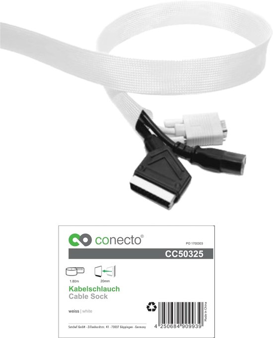Conecto CC50325 Universele Kabelkous - Zelfsluitend 1.80m Zwart | bol