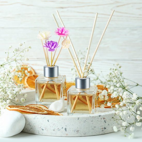 Glazen diffusorflessen - set van 4 stuks - kleine vierkante glazen ...