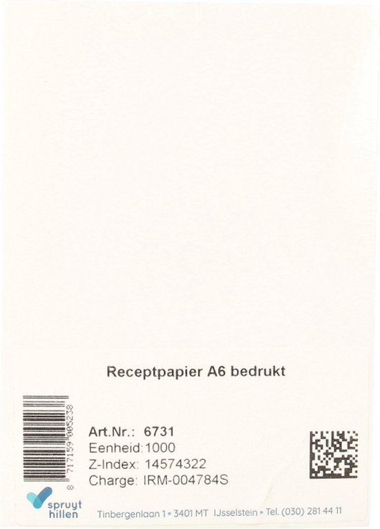Spruyt Hillen Receptpapier A6 bedrukt 1000 Stuks | bol