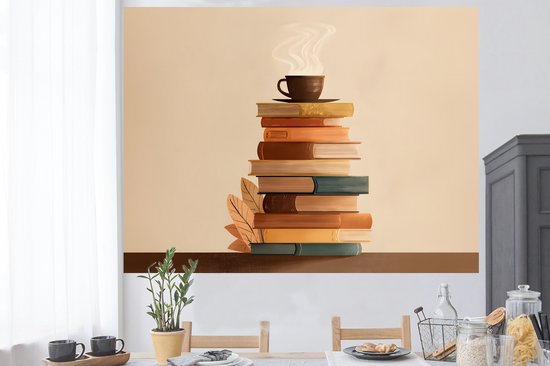 Muurstickers - Sticker Folie - Boeken - Toren - Koffie - Beige ...
