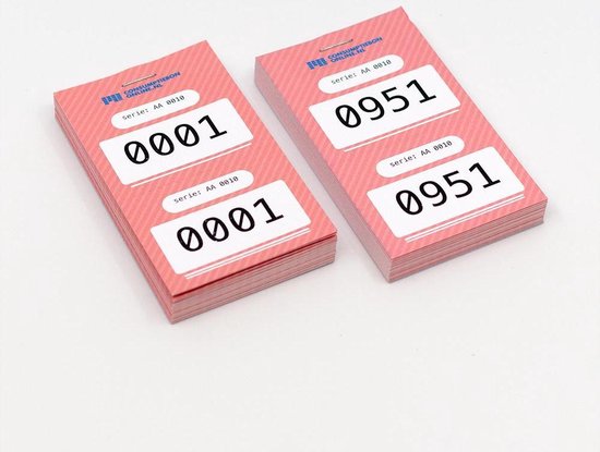 Loterij loten basic groot • dubbel genummerd • 1 t/m 1.000 • rood | bol