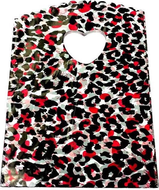 50 stuks plastic tasjes 12.6 x 18 cm wit-zwart-roze panterprint | bol.com