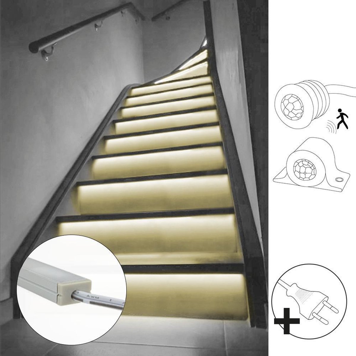 Ensemble d'éclairage d'escalier à LED 13 bandes LED profilées - 130 cm ...
