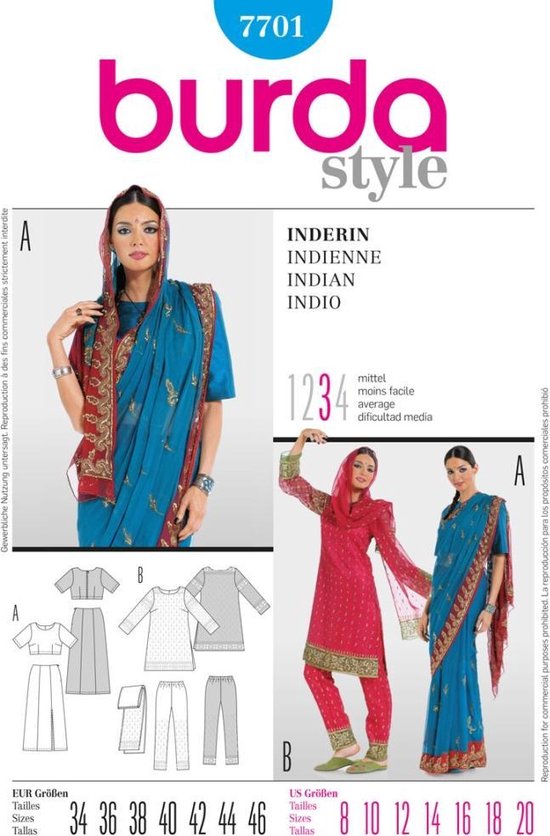 Burda Naaipatroon 7701 - Indisch kostuum in variaties | bol