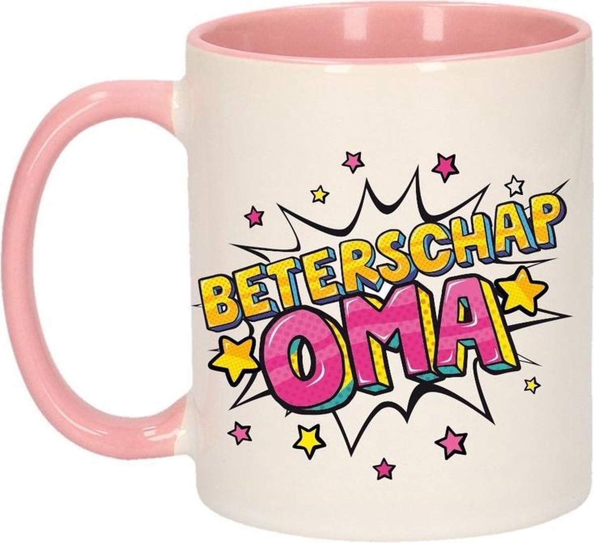 Beterschap oma cadeau koffiemok / theebeker wit en roze met sterren - 300 ml -... | bol