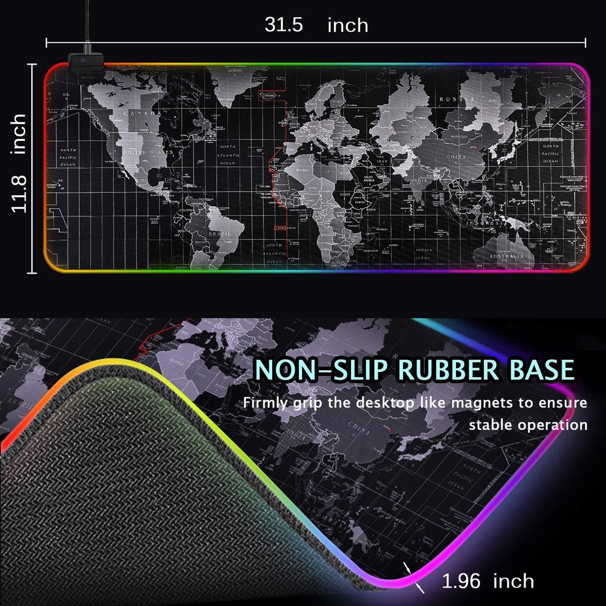 Fuegobird RGB Gaming Muismat XXL (80x30) | LED Verlichting Muismat ...