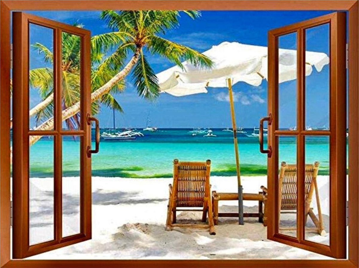 Strand raam uitzicht - 40x30cm - VIERKANT – HQ Diamond Painting ...