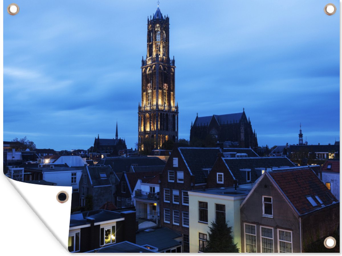 Muurdecoratie buiten Domtoren - Utrecht - Licht - 160x120 cm - Tuindoek ...