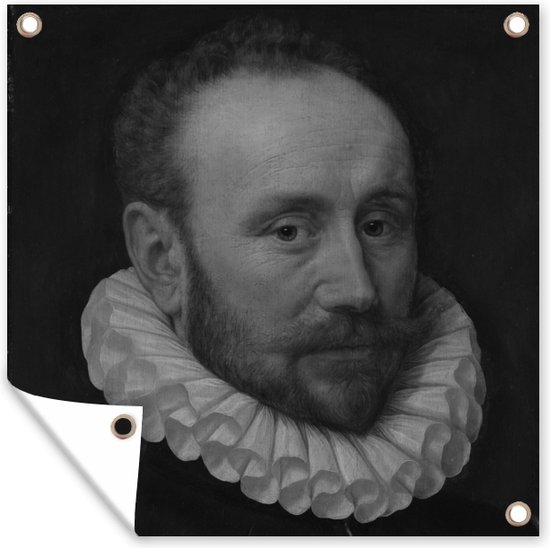 Tuin poster Portret van een man in zwart wit - Schilderij van Adriaen ...