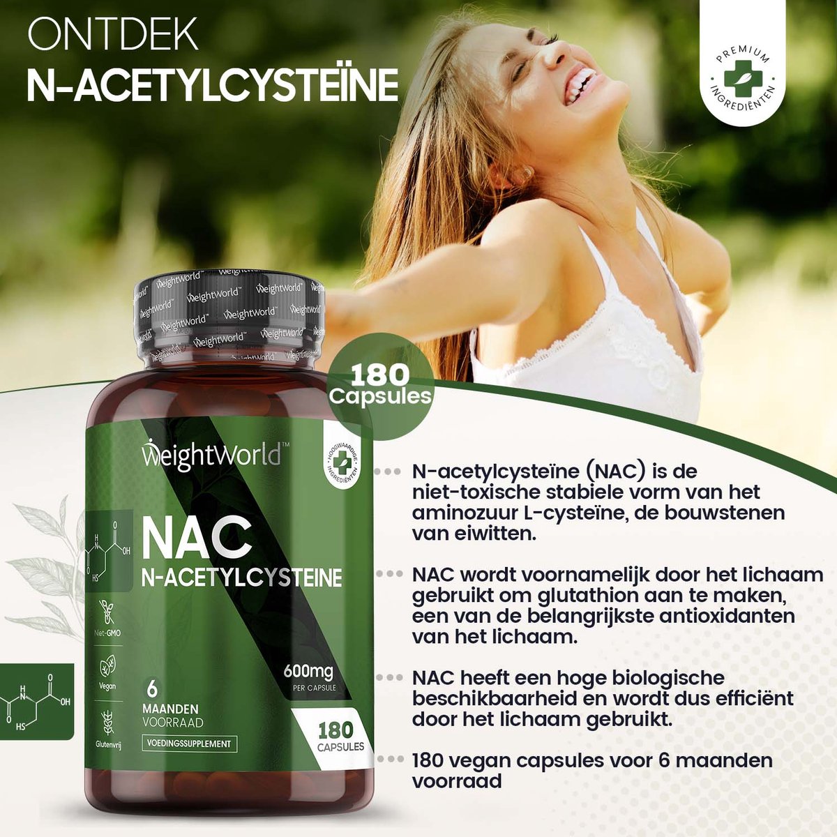 WeightWorld NAC N-Acetyl-Cysteine capsules - 600 mg - 180 capsules voor ...