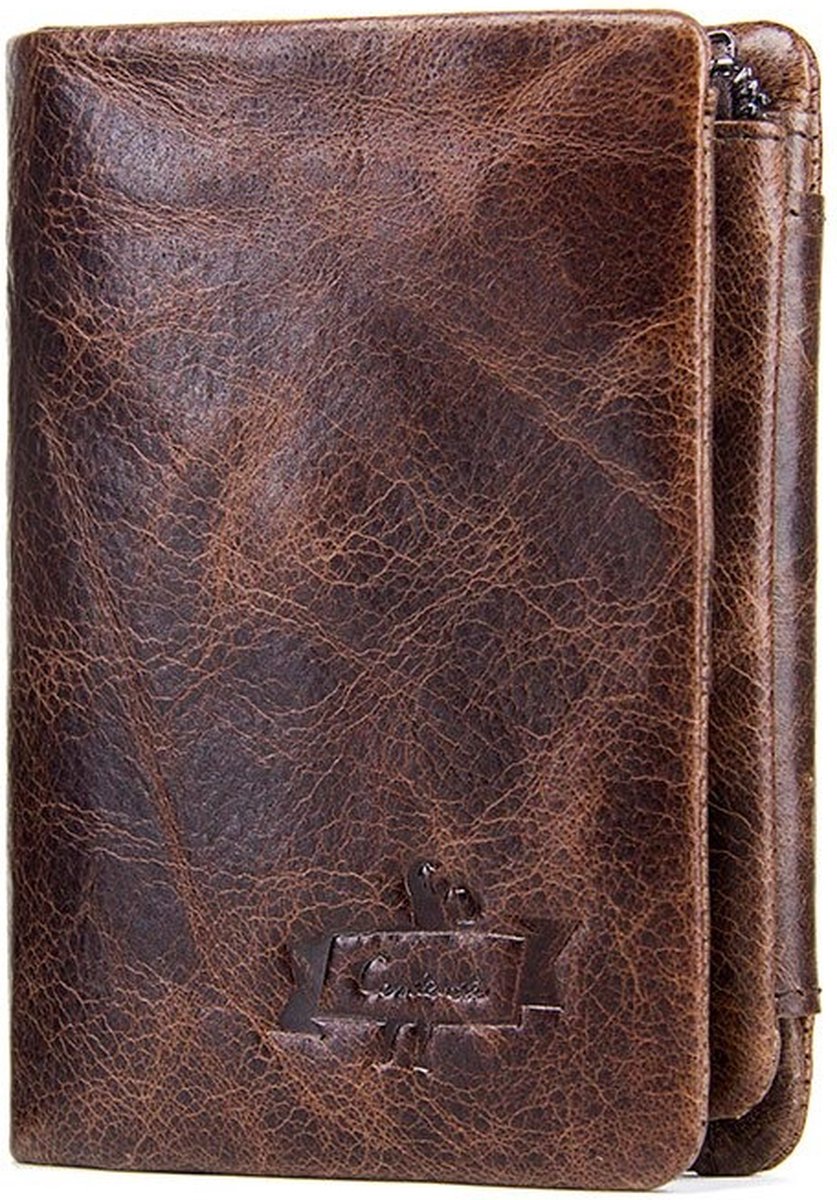 Contacts leren portemonnee heren leer donkerbruin- portefeuille heren ...