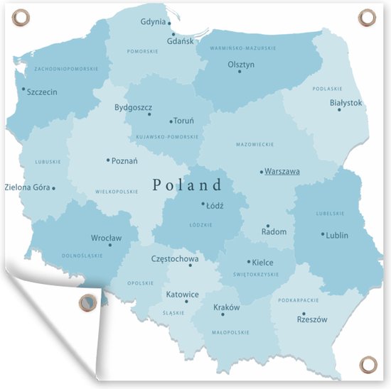 Tuin poster tekening van een kaart van polen in het blauw - 200x200 cm ...