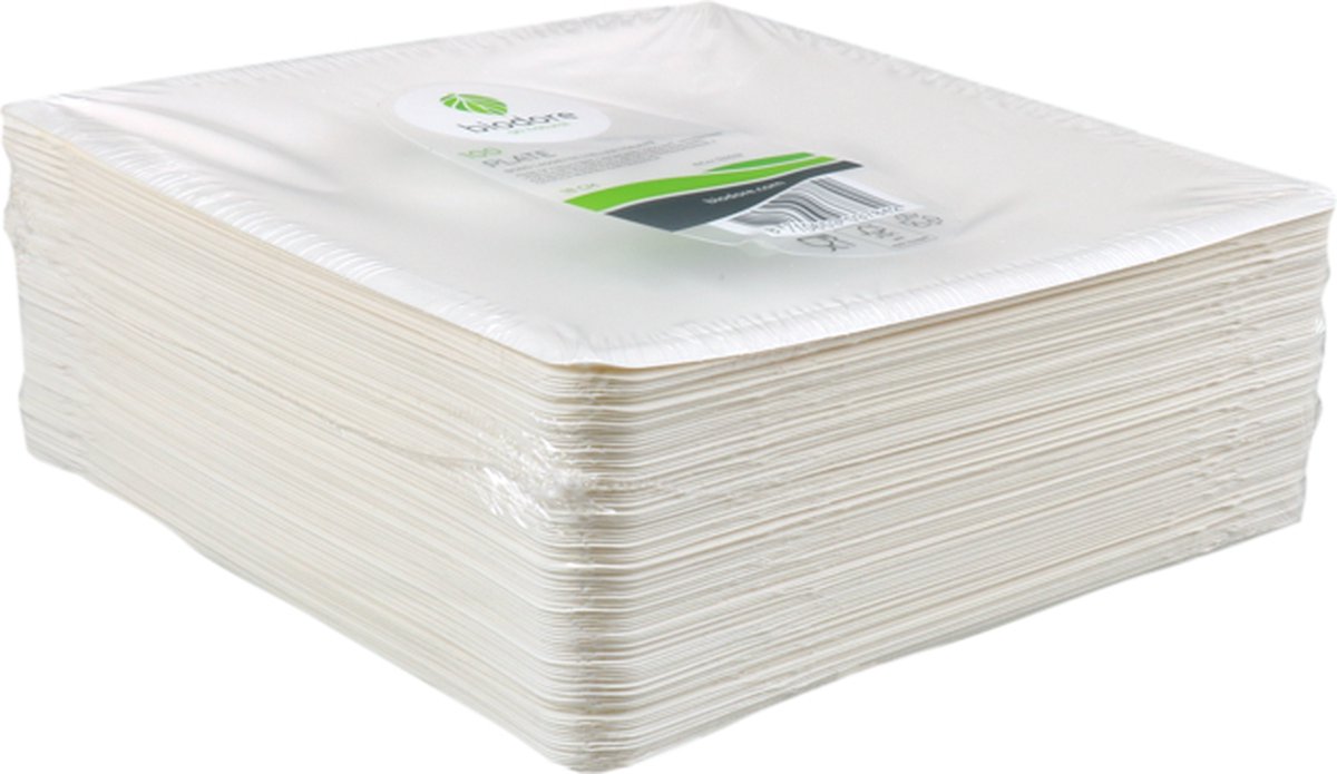 Biodore Bord - vierkant - 1-vaks - karton - 18x18cm - wit - 100 stuks | bol