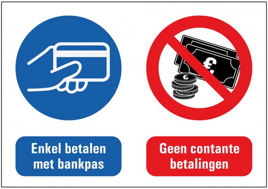 Betalen met bankpas geen contante betalingen sticker 210 x 297 mm | bol.com