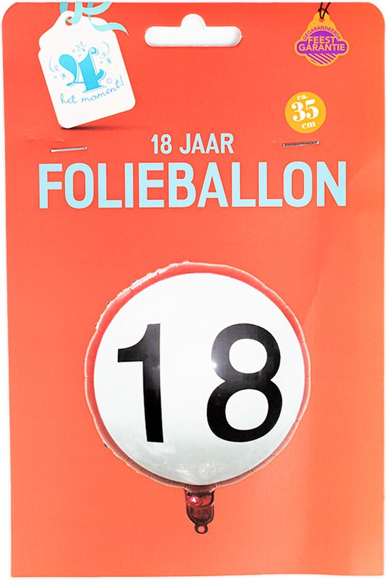 Folie ballon gekleurd | 18 jaar | 35 cm | wit | rode rand | zwarte ...