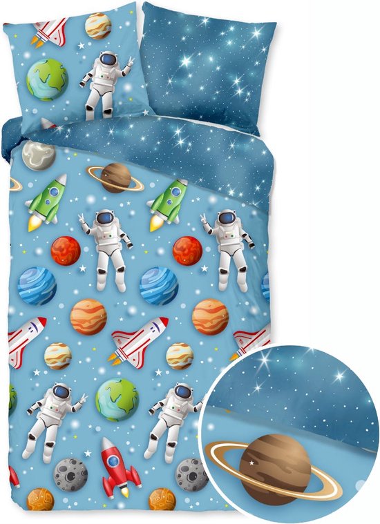 Good Morning Space Ruimtevaart Dekbedovertrek Blauw Flanel B 140 x L ...