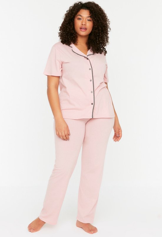 Trendyol Standaard mouw Reverskraag Poeder gebreide pool pyjama set ...