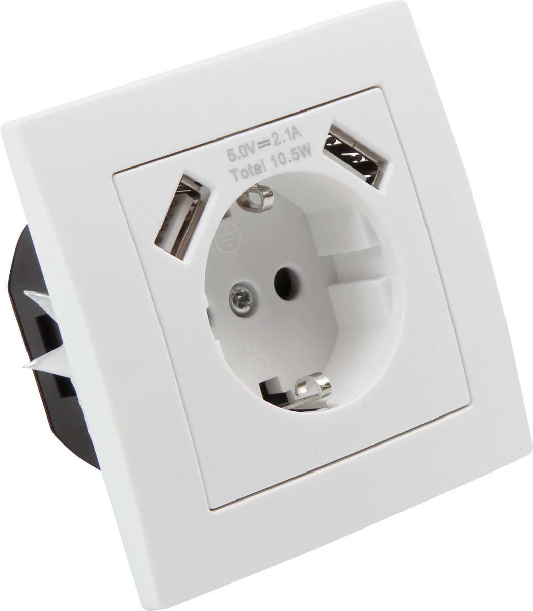 Stopcontact met USB - Verdeelstekker horizontaal - Inbouwdoos met ...