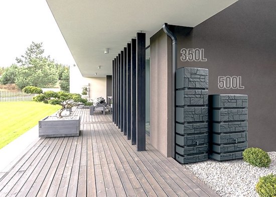 Prosperplast Regenton Stone Tower - Muurregenton Antraciet 350 liter | bol