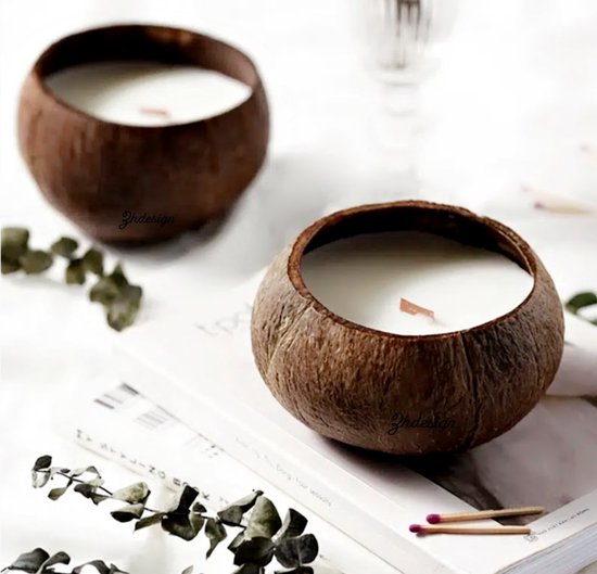 Kokosnoot kaars - 2 stuks !- zhdesign - met logo- cocos kom - cocosnoot ...