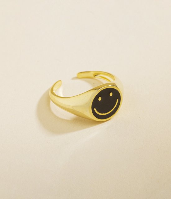 Rebelle Amsterdam | Smiley Ring Goud | Smiley Ring Zwart | Ring Smiley | Ring Emoji |... | bol.com