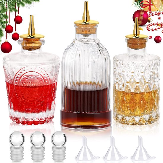 Gift Set Bitters Fles Set van 3 Vintage Glas Dasher Bittere Flessen ...
