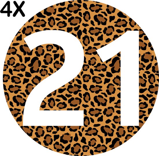 Containerstickers Huisnummer "21" - 25x25cm - Panter Print Cirkel met ...