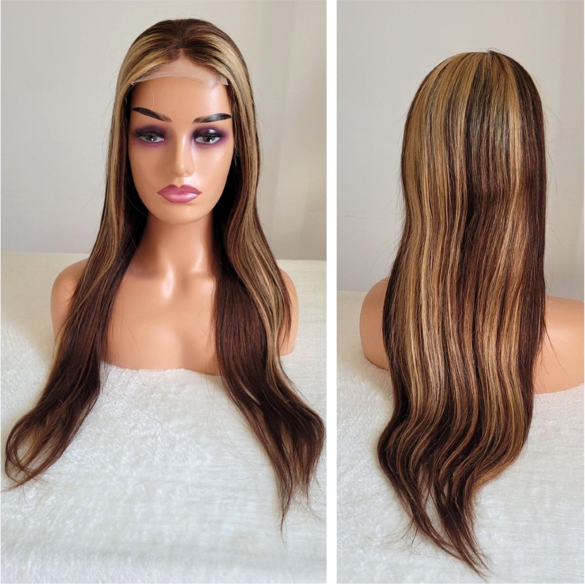 Braziliaanse Remy pruik 24 inch - Highlight steil haren echte ...