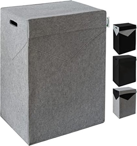 Vilten Wasmand Met Deksel - 67x52x35cm - Stoffen Wasmand - Grijs - Vilt ...