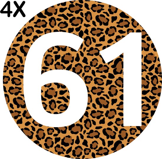 Containerstickers Huisnummer "61" - 25x25cm - Panter Print Cirkel met ...