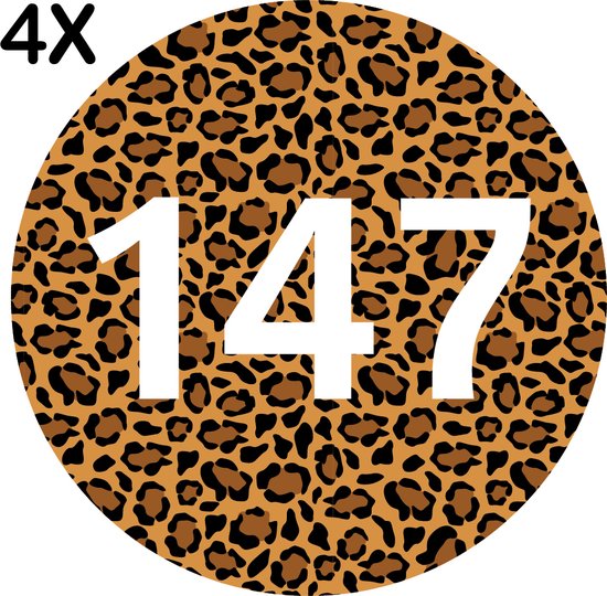 Containerstickers Huisnummer "147" - 25x25cm - Panter Print Cirkel met ...