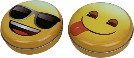 Boîte Emoji - Jaune / Multicolore - Métal - Ø 12 x 4 cm - Rond - Set de ...