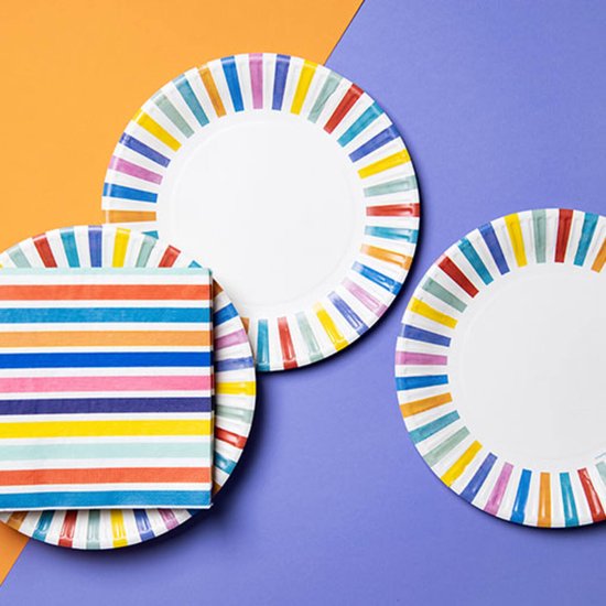 Folat - Borden Strepen Color Pop 23 cm - 8 stuks | bol