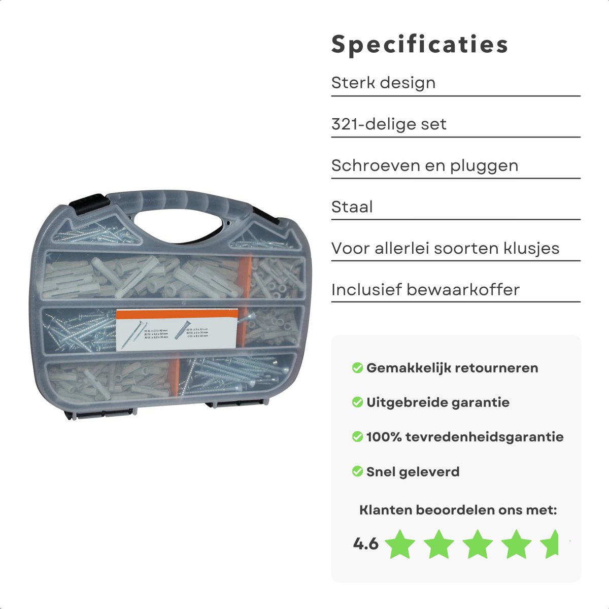 Cheqo® XXL 321-delige Schroeven- en Pluggenset in Koffer - Pluggen Set - Schroeven Set... | bol.com